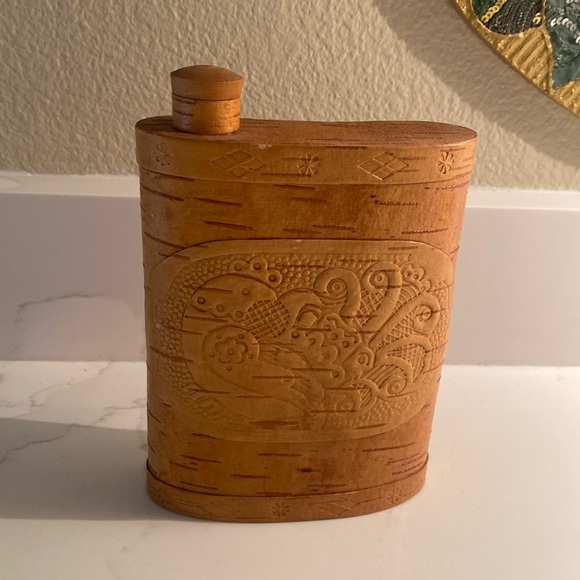 Accents | Vintage Handcrafted Wooden Flask Birch Bark | Poshmark